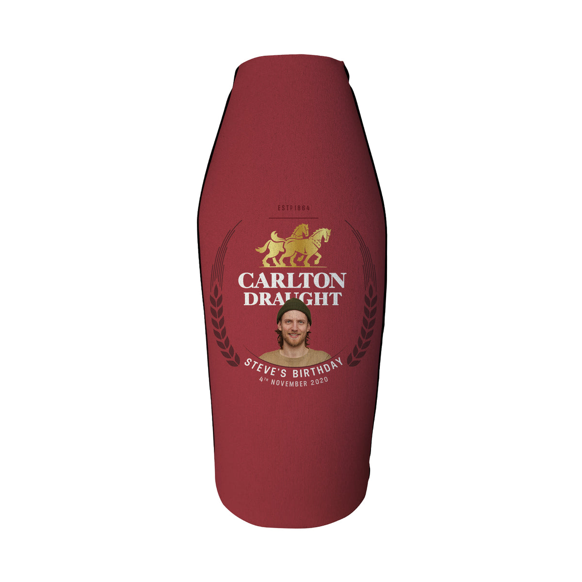 CARLTON DRAUGHT Personalised Long Neck Zip Up Coolers with PICTURE and ...