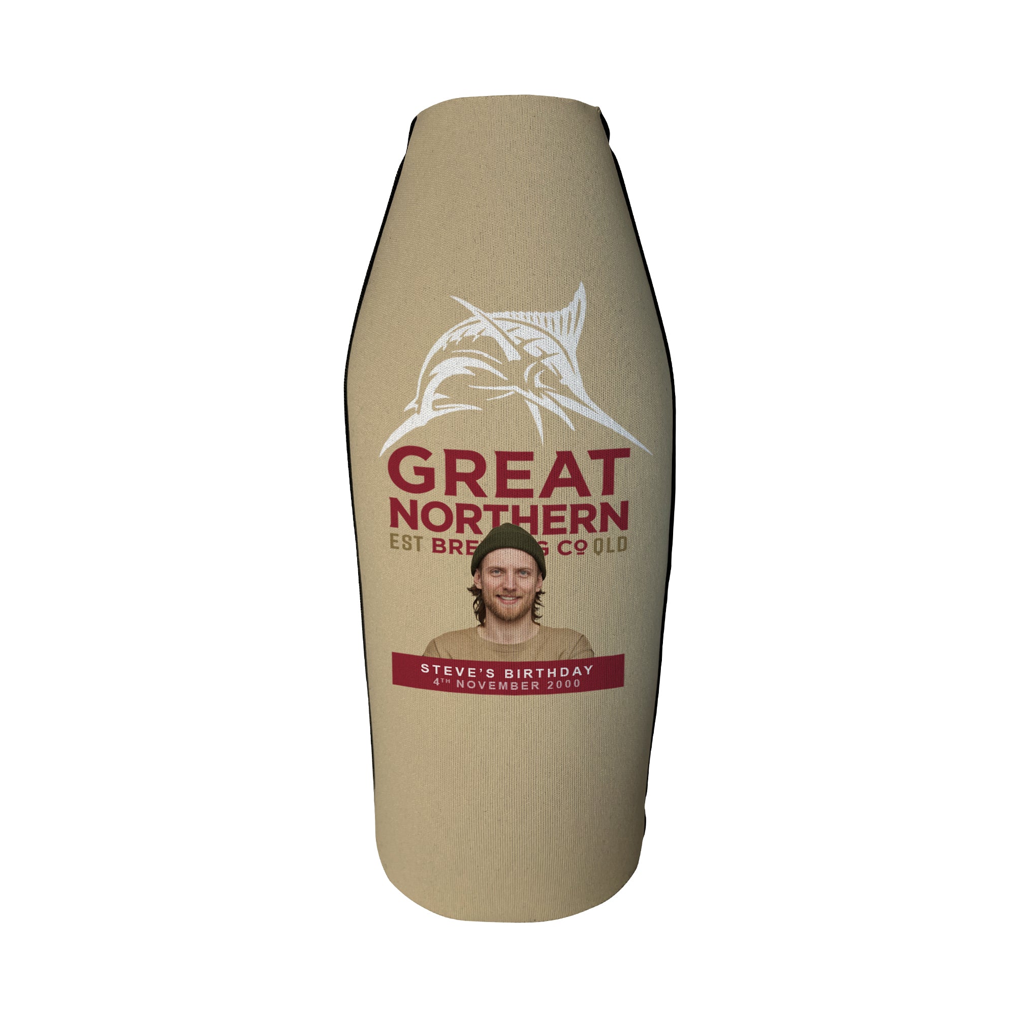GREAT NORTHERN ORIGINAL Personalised Long Neck Zip Up Coolers with pic ...