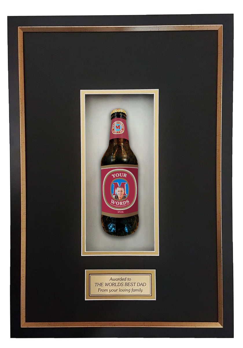 MELBOURNE BITTER Deluxe Framed Beer bottle with Engraving (50cm x 34cm ...