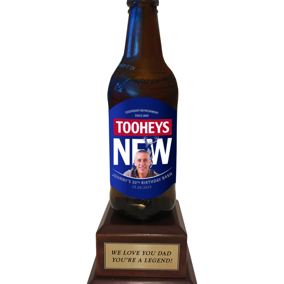 TOOHEYS NEW Bottle on Pedestal with PERSONALISED LABEL & PLAQUE (beer ...