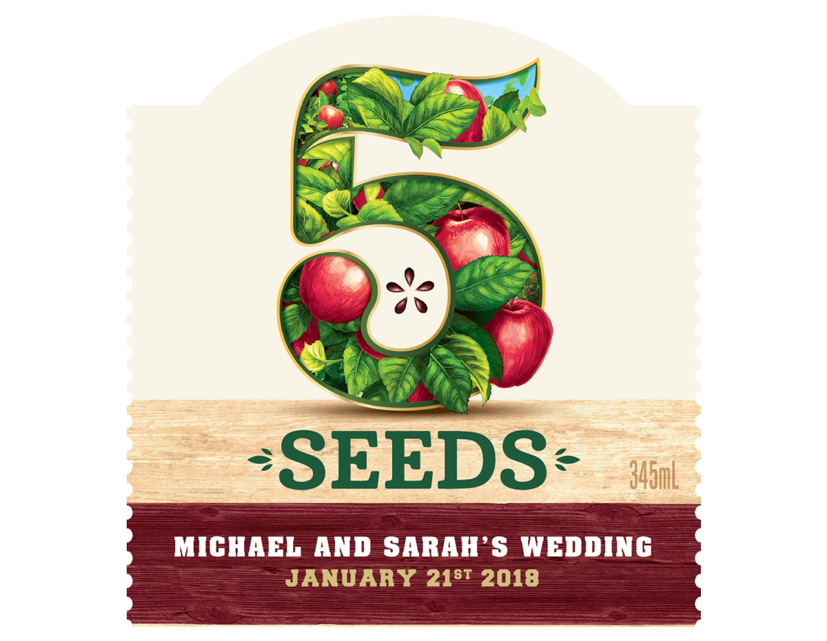 5 SEEDS CIDER 24 x 345ml Crisp Apple bottle labels with PICTURE AND/OR ...